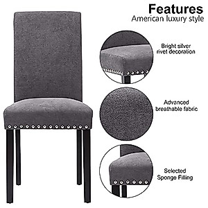 thksbought Set of 2 Dining Chairs Medieval Retro Leisure Fabric Cushioned Pine Chair Legs with Nail Head Decoration(Gray)