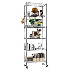 Homdox 6 Tier Wire Shelving Unit on Wheels, Storage Shelves for Garage Kitchen Living Room, Heavy Duty Shelving Rack, 21.26 x 11.42 x 72.05 inch (L x W x H)