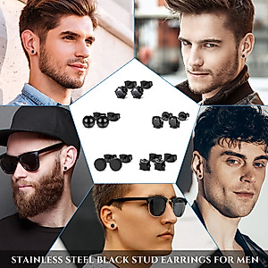 20 Pairs Black Studs Earrings for Men Women Black Square Earrings Stainless Steel Round Fake Cartilage Ear Studs CZ Inlaid Black Earrings Punk Piercing Jewelry Diamond Earrings Set