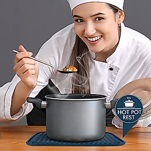 HOTEC Silicone Trivets for Hot pots and Pans, Heat Resistant for Kitchen Counter Dish Drying Mat, Set of 2 Classic Blue