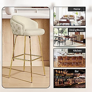 Volans Counter Height Bar Stools Set of 2, 360° Swivel Modern Velvet Bar Stools for Kitchen Island, Kitchen Chairs with High Performance Fabric Sponge(White)