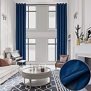 MASWOND Extra Long Blackout Velvet Curtains for High Ceilings - 156 Inch Curtains Perfect for Two Story Living Rooms, Wrinkle-Free, 2 Story Grommet Curtains, 52" W x 15FT, Dark Blue, 1 Panel