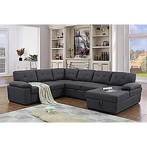 Alexent 5-Seat Modern Fabric Sleeper Sectional Sofa Bed with Pull-Out Bed with Storage Chaise Lounge in Dark Gray Color for Space Saving on Apartment, Living Room, Home Office, Guest Room