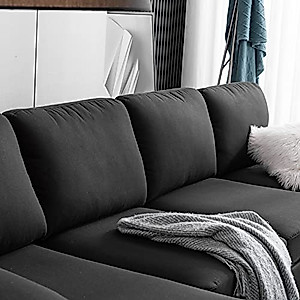 Sofa Bed Combo U Shaped Sofa Wide Recliner, Silver Plated Feet, Black