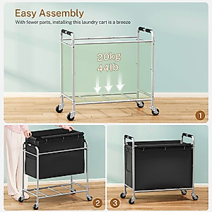 FIONESO Laundry Basket with Wheels, Rolling Laundry Sorter Cart with Side pockets, 79.3GAL(300L) Heavy Duty Laundry hamper with Removable Bag, Commercial Laundry Cart for Laundry, Bedroom, Black