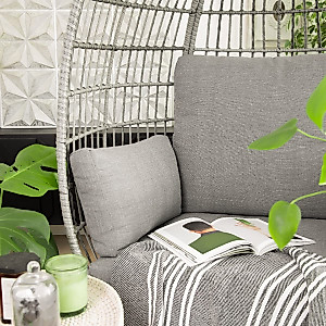 Barton Oversized Egg Style Wicker Chair Canopy Stationary & Seat Cushions Patio Lounge Basket, Grey