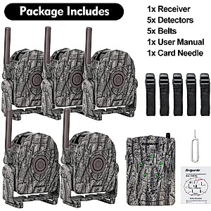 Wireless Alarm System Kits, 300M Wide Range IR Night Vision Alarm in Full Dark Outdoor Weather Resistant 5 Motion Sensor Detector &1 Receiver for Perimeter Trip, Fence Trail Wild Hunting Blind Trap