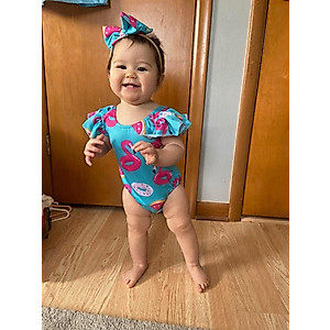 Toddler Baby Girl Flamingo Swimsuit Newborn Girls One Piece Ruffle Bathing Suit with Headband Summer Bikini Swimwear for Infant Girl(Flamingo,6-12 Months)