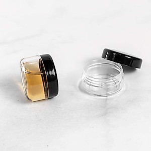 ZEJIA 10 Gram Sample Containers, 100 Count Cosmetic Containers with Lids, Refillable Empty Sample Jars, Small Plastic Containers with Lids (Black)