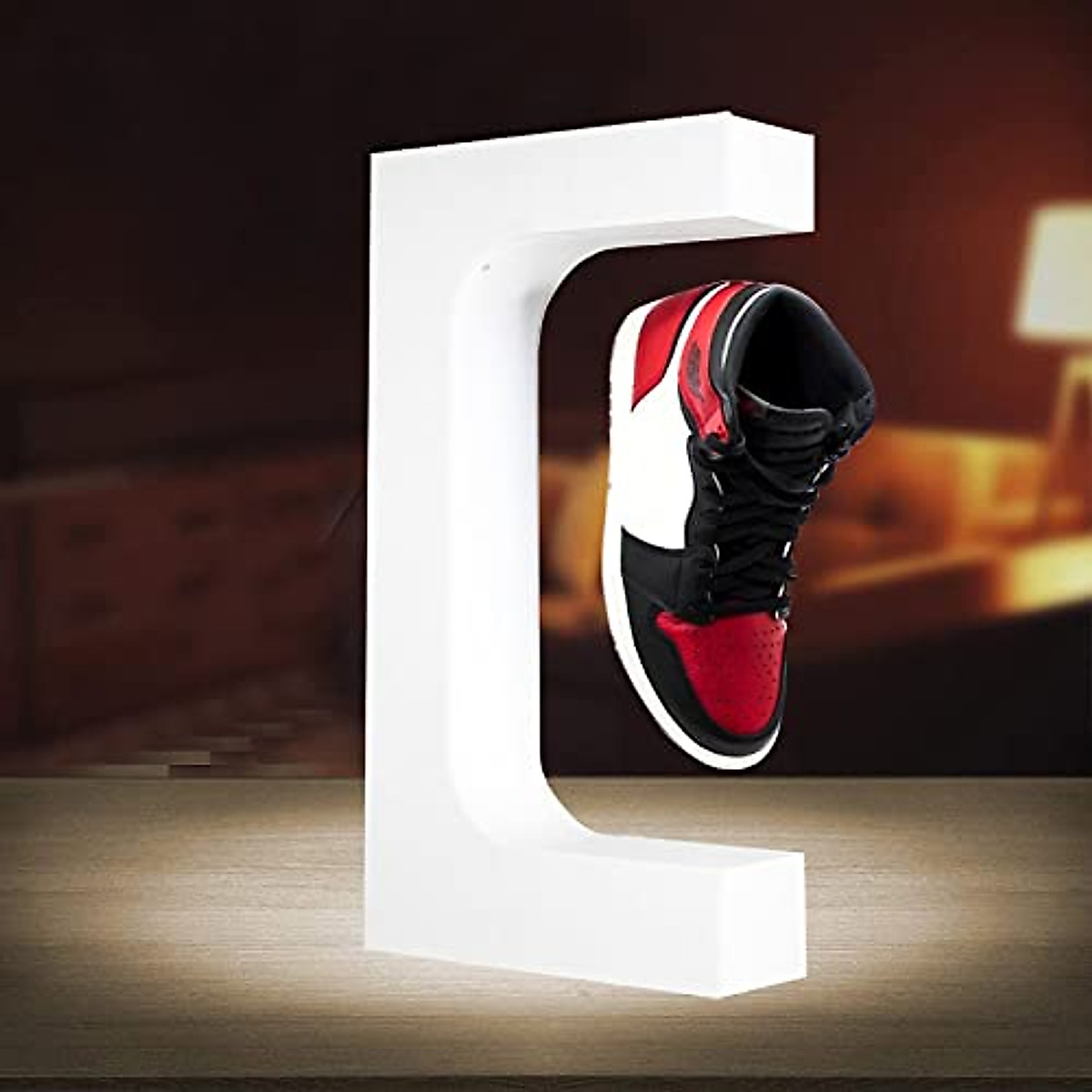 FloatGo Levitating Sneaker Display Magnetic Floating Shoe Stand Magnet Levitation Acrylic Holder Rotation Shelf Spinning Shoe Rack with LED Light Fit Yeezys for Gift Decoration (White)