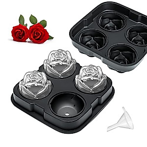 Ice Cube Tray, ROTTAY Rose Ice Cube Maker, Makes Four 2.5inch Rose Shaped Ice Cubes, Easy Release Ice Ball Maker, Novelty Drink Tray For Chilled Drinks, Whiskey & Cocktails, Homemade