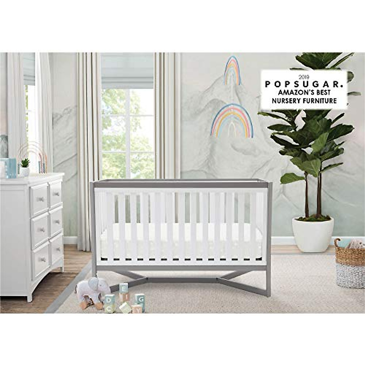 Delta Children Tribeca 4-in-1 Convertible Crib, White/Grey