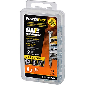 Power Pro Premium One Multi-Material Flat Head Screws, Zinc Plated Steel, Fasten in Wood, Metal, Concrete, Drywall and Plastic, Silver, #8 x 1 inch, Box of 35 Screws