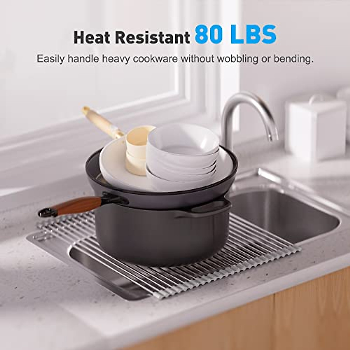 EMBATHER Roll Up Dish Drying Rack Over The Sink, Dish Drying Rack for Kitchen Counter