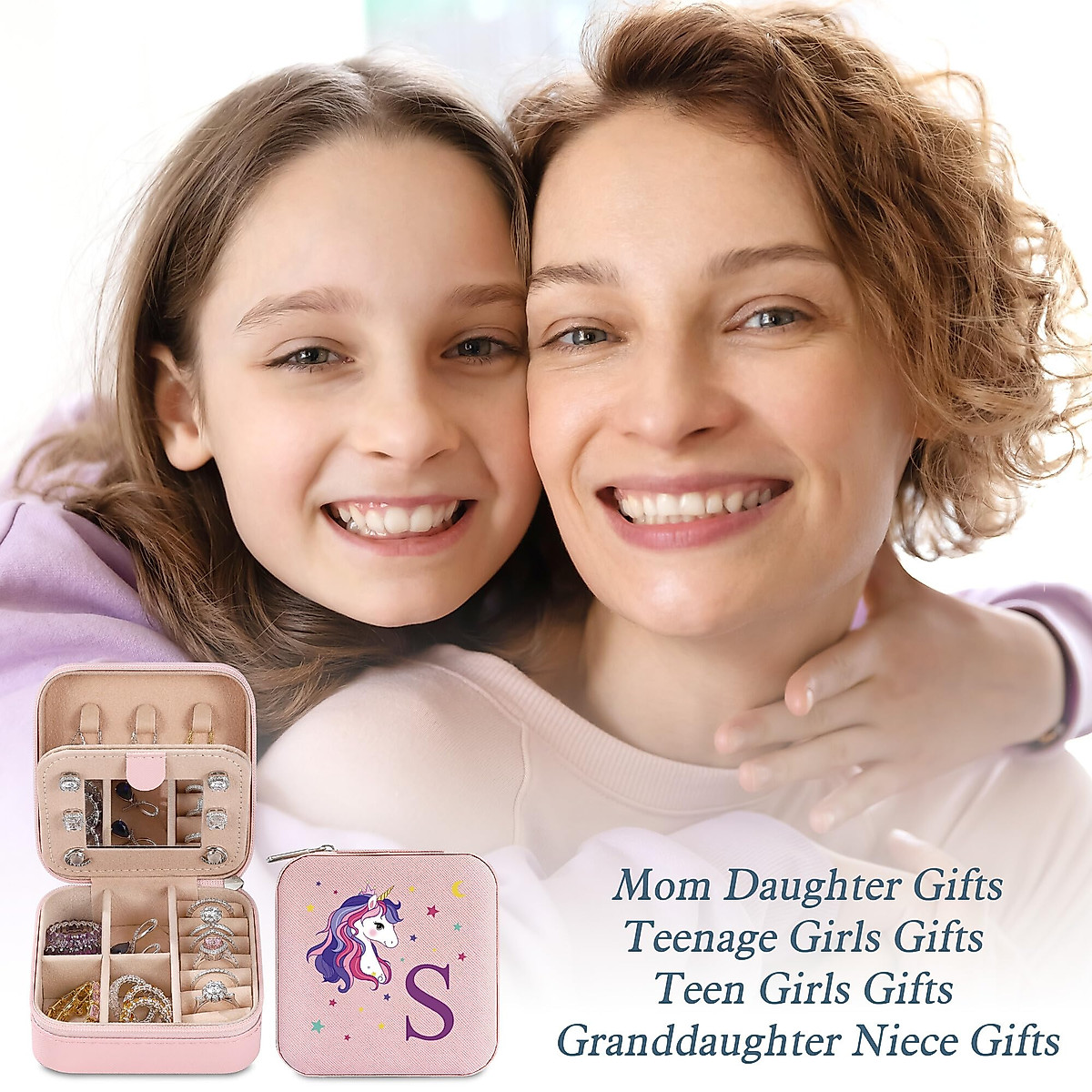 Parima Unicorn Gifts for Women - Unicorn Gift for 4-16 Year Old Girl |Christmas Birthday for Daughter Granddaughter Niece | Teenage Gift Idea | Cute Travel Jewelry Case Box - Letter K, Pink