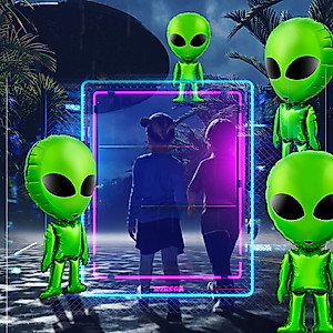 Meooeck 12 Pcs Alien Party Decorations Large Alien Inflatable Balloons, 31.5 Inch Green Alien Prop Backdrop for Alien Space Birthday Party Favor Supplies