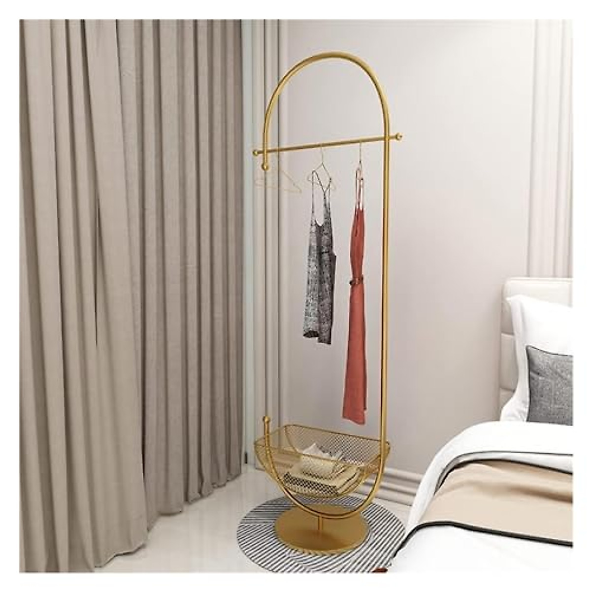 Clothes Rail Garment Rack Gold Clothing Racks With Marble Base Modern Gold Coat Racks With Storage Basket Vertical Hanging Clothes Rack For Bedroom Heavy Duty Garment Racks In Hallway, Entryway ( Colo