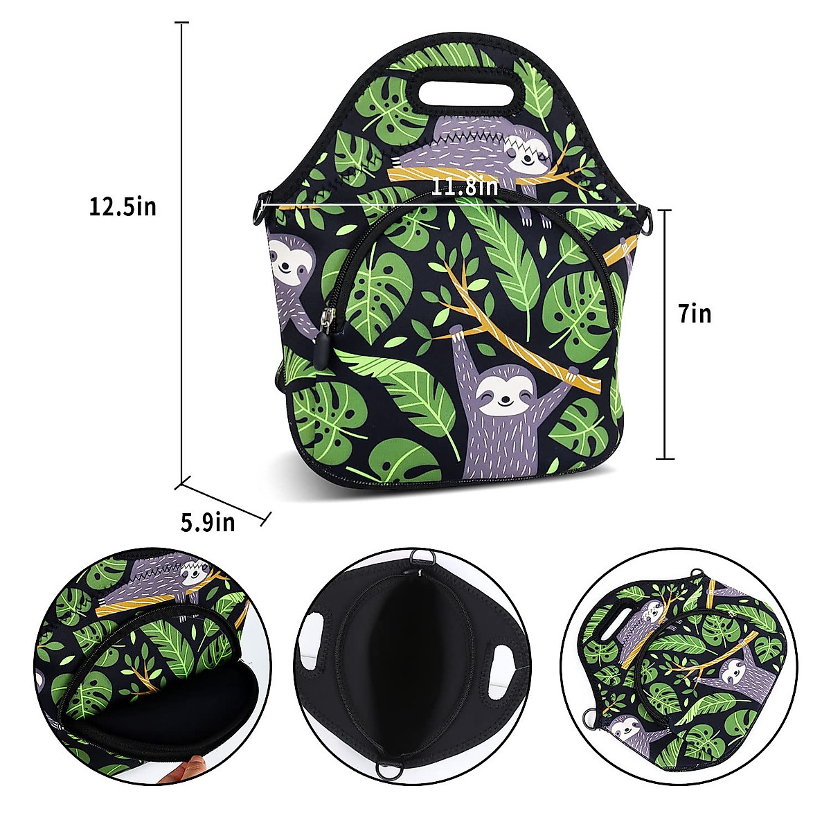 Violet Mist Neoprene Lunch Bag Tote Reusable Insulated Lunch Box with Adjustable Shoulder Strap&Pocket for Women,Men,Adults