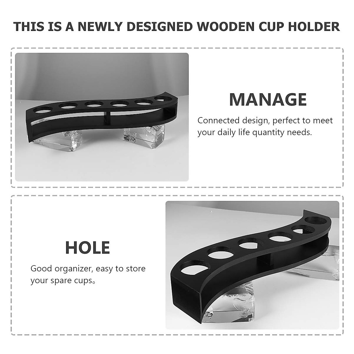 Hemoton Wooden Shot Glass Holder 6 Thick Base S Shape Shot Rack ray for Tequila Whiskey Vodka Cocktail Party Bar Nightclub