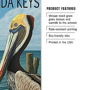 Lantern Press 6x9 Inch Wood Sign, Ready to Hang Wall Decor, Florida Keys, Florida, Brown Pelican