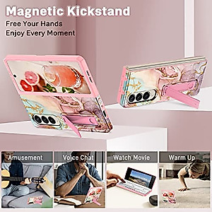 Btscase for Samsung Galaxy Z Fold 4 Case, Built-in Screen Protector with Adjustable Magnetic Kickstand, Full Body Dual Layer Rugged Shockproof Protective Cover for Galaxy Z Fold 4 5G, Rose Gold