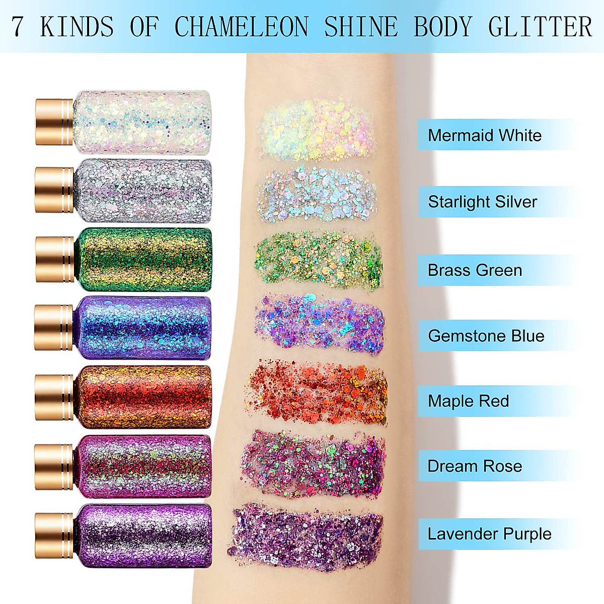 Holographic Body Glitter Gel for Face, Body, Nail, Super Long Lasting Waterproof Quick Dry Liquid Chunky Glitter Eyeshadow for Rave Festival Party Makeup Accessories, 1oz (Mermaid White)