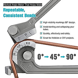 DURATECH Tube Bender, Pipe Bender, 3-IN-1, 1/4", 5/16", 3/8", for Copper, Brass, Aluminum and Thin Steel Pipes