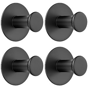 SAYAYO Self Adhesive Hooks for Hanging, Coat Hooks Wall Mount Matte Black Towel Hook for Bathrooms, Stick on Hooks SUS304 Stainless Steel, 4pcs