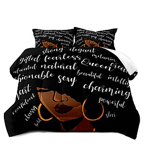 LUVIVIHOME 3PCS African American Black Girl Comforter Set King Size, Black Woman Afro Girl Melanin Queen Black Girl Magic Bedding for Teens, Black Quilt, Inspirational Gifts for Women, 2 Pillow Cases