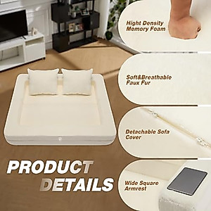 Cansunna Folding Bean Bag Chair for Adults,3-in-1 Bean Bag Couch Faux Fur Floor Sofa Large Beanbag Convertible Bean Bag Sofa Bed with Pillow,Bedroom,Living Room(Large,Milky White)