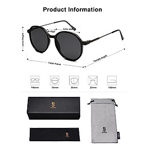 SOJOS Fashion Hexagon Round Sunglasses for Women Trendy Inspired Designer Style Big Shades Sunglasses Sunnies SJ2181 with Black Frame/Grey Lens