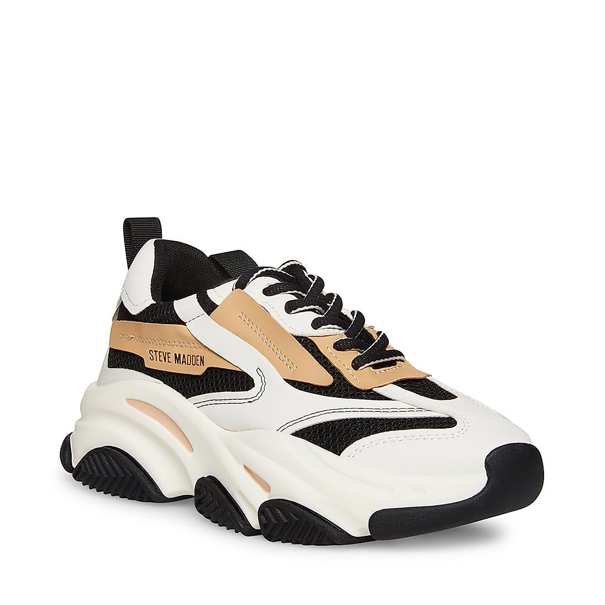 Steve Madden Women's Possession Sneaker, Black/Tan, 8