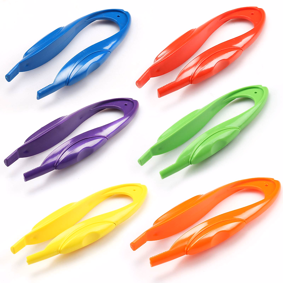 MoliMolly 6Pcs Plastic Colorful Easy Grip Tweezers, Easy Grasp Science Classroom Tools Accessories
