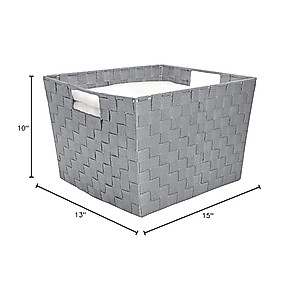 Simplify Large Metallicx Striped Woven Storage Bin in Grey/Silver