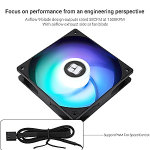 Thermalright TL-C12RB-S V2 CPU Fan Case Cooler PWM Fan, 4pin PWM Connector Computer Fan with ARGB Aperture, 1500RPM Speed PC Cooling Reverse Fan(120mm,Black)