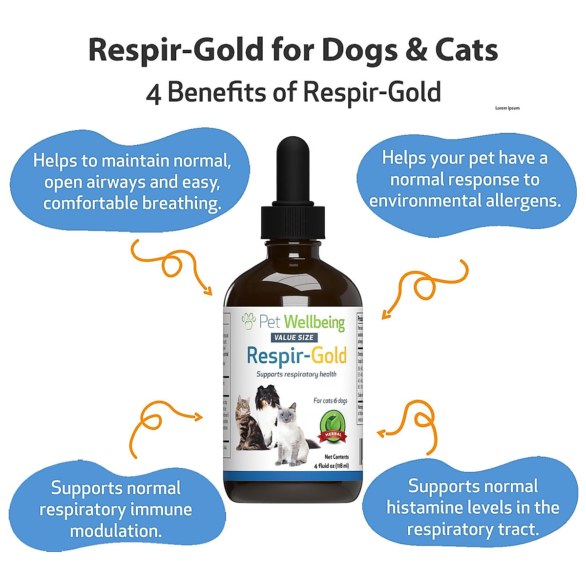 Pet Wellbeing Respir-Gold for Dogs & Cats - Supports Healthy Breathing, Open Airways, Respiratory Support, Black Cumin, Horehound, Grindelia - Veterinarian-Formulated Herbal Supplement 4 oz (118 ml)
