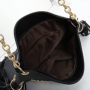 Teanea PU Leather Fringe Hobo Bag Large Studded Handbag Crossbody Bag for Women, Black