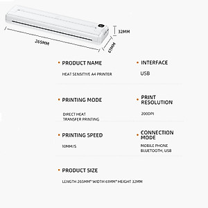STEIGNER Portable Printer, Thermal Printer Bluetooth, Thermal Printer for Home Use Bluetooth Inkless Printer, Portable Printers Wireless for Travel, Inkless Mobile Printer for Office, Home (White)…