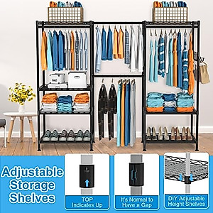 VyGrow Clothes Rack for Hanging Clothes, Adjustable Heavy Duty Clothing Rack with 4 Hang Rods & 7 Shelves, Load 800LBS, 70.47" L x 13.58" W x 76.77" H, Black