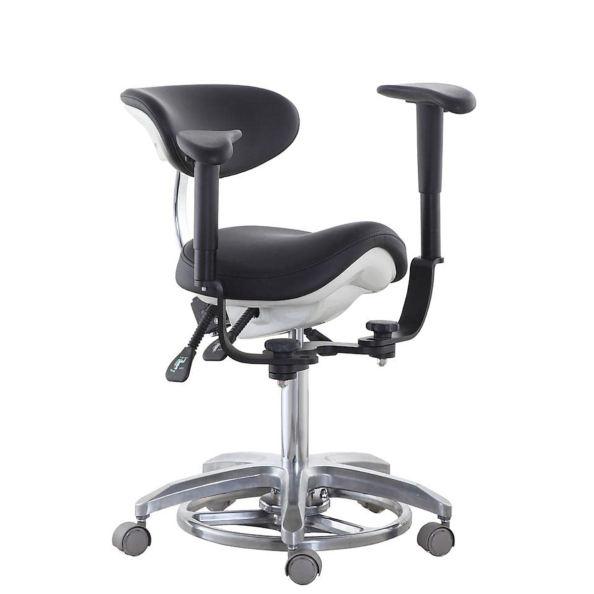 MrHugoo Medical Dynamic Chair Stool Microscope Chair,Ergonomic Saddle Stool,Foot Control,Swiveling Armrest Chair, PU Fabric Leather