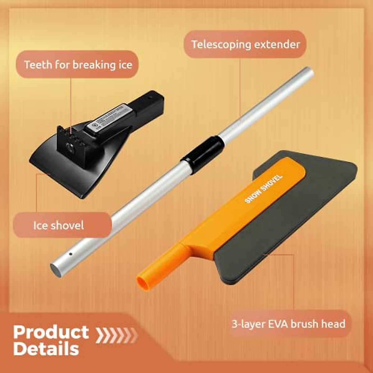 Coxeer Ice Scraper for Car Windshield, Snow Brush and Scraper for Car with Detachable ABS Ice Squeegee and EVA Sponge Brush, 37 Inch Extendable Car Snow Cleaner Scratch Free Removal Tool