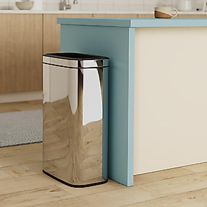 Alpine Industries 40 L / 10.5 Gal Stainless Steel Slim Open Trash Can - Compact Garbage Bin - Wide Access Top Slender Durable Receptacle with Sturdy Plastic Liner