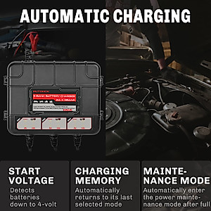 AUTOGEN 3-Bank Marine Battery Charger, 6-Amp (2-Amp Per Bank) Smart Battery Trickle Charger Maintainer, 6V & 12V Onboard Battery Charger and Battery Maintainer