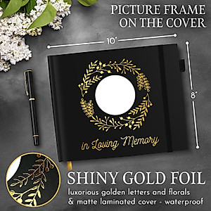 Elegant Black Funeral Guest Book, 10 x 8 Inches 120 Pages Guest Book for Funeral, 360 Entries Guest Book for Funeral and Memory, Memorial Service Guest Book with Pen and Sign, Memorial Guest Book