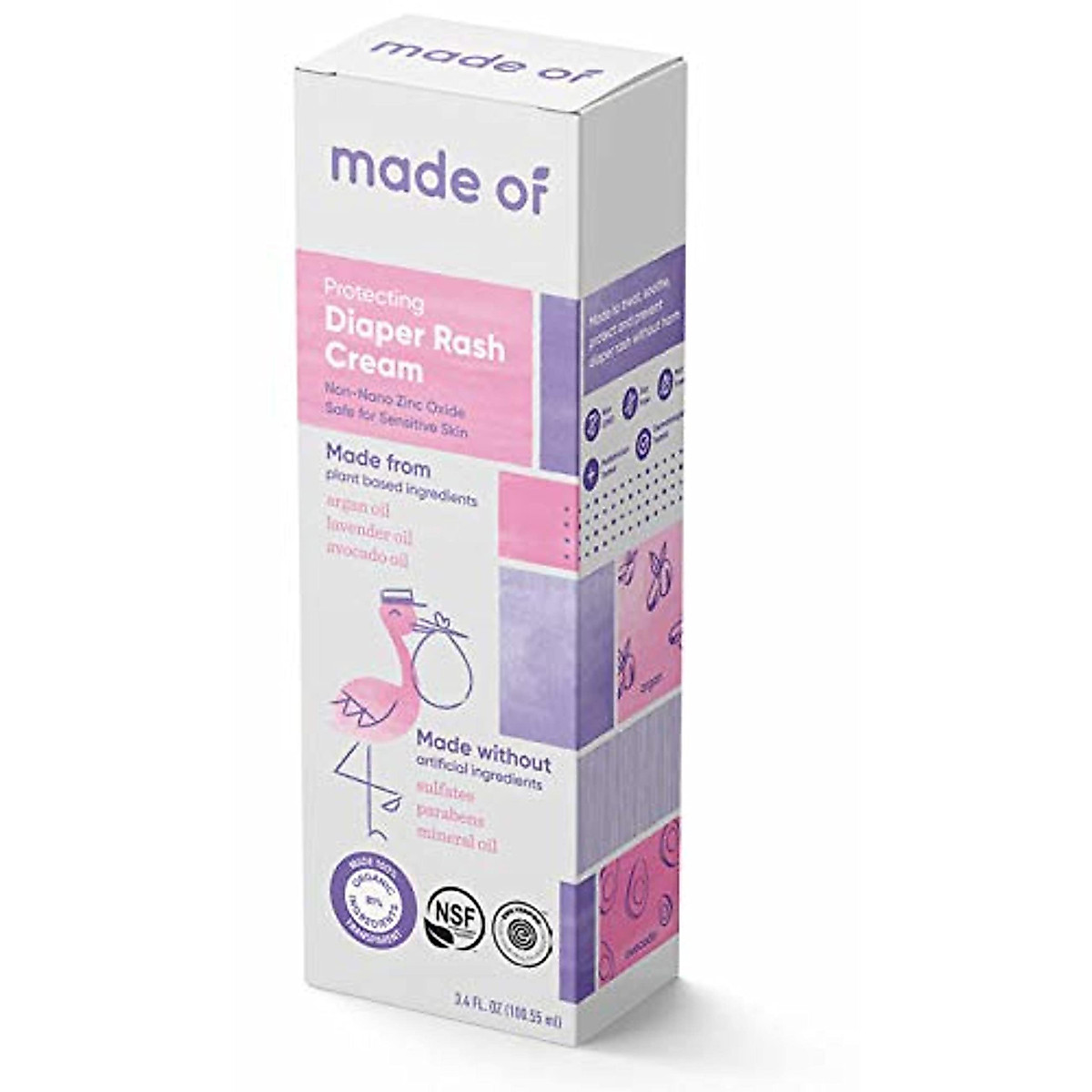 Organic Diaper Rash Cream by MADE OF - NSF Organic - Fragrance Free - Organic Diaper Ointment for Sensitive Skin and Eczema Rash and Irritation - Made in USA - 3.4oz (Fragrance Free, 1-Pack)