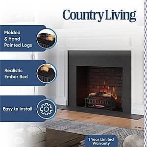 Country Living 23 inch Electric Log Set | 1000 Sq Ft Heater - Faux Logs Insert with Infrared Flames for Existing Fireplaces | Remote Control Included