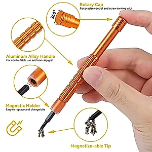 Upgraded All-in-One Magnetic Eyeglass Repair kit with Magnifying Glass, Repair Tool Kit with 12 Interchangeable Screwdriver Bits, Nose Pads, Screws and Tweezer for Eyeglass, Sunglass, Watch, Laptop
