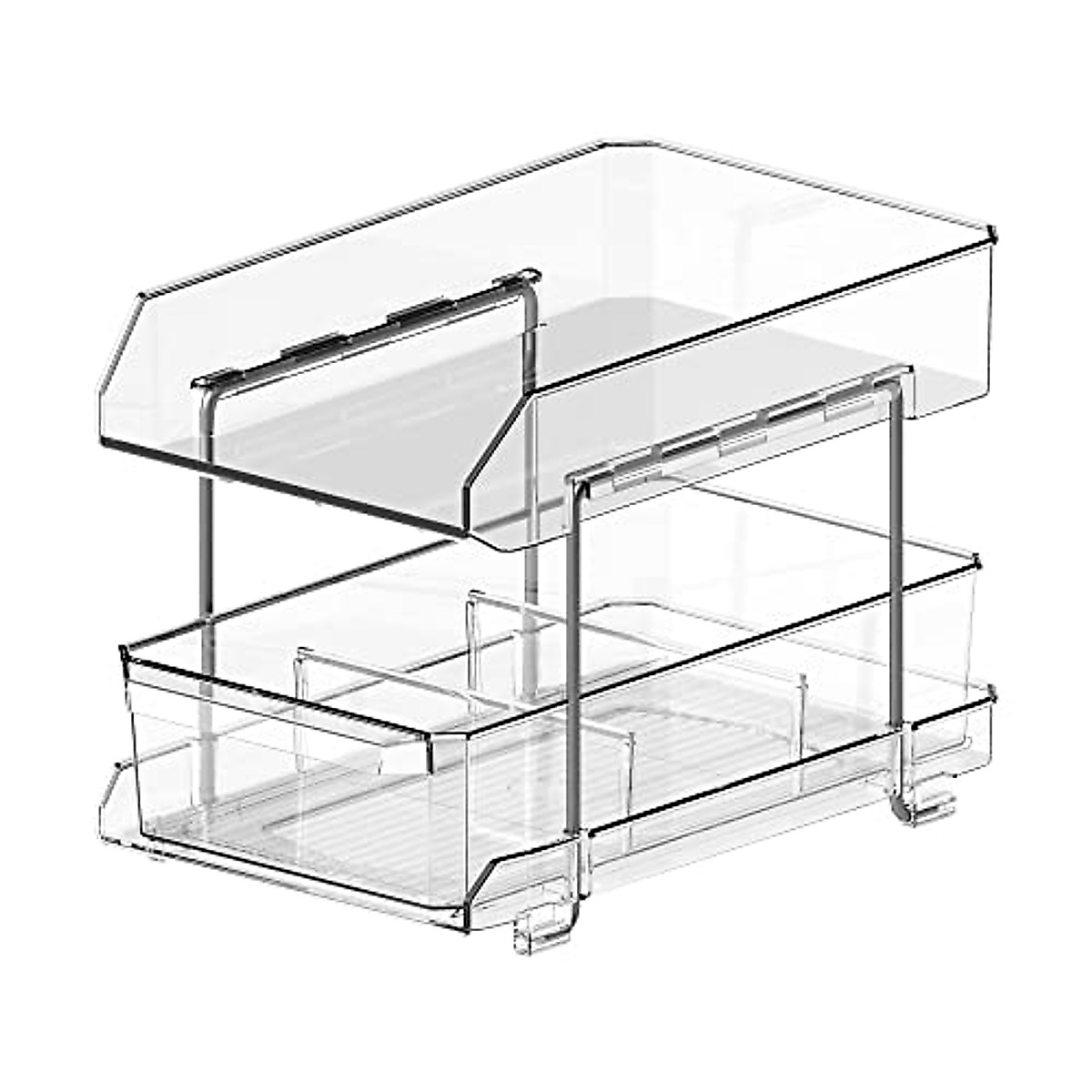 Hourleey 2 Tier Household Organizer with Dividers, Double Layer Multi-Purpose Slide-Out Bathroom Vanity Countertop Closet Organization, Refrigerator Organizers and Storage, For Kitchen Pantry Cabinet