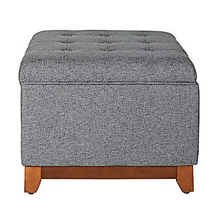 Homepop Home Decor | Upholstered Chunky Tufted Square Storage Ottoman| Hinged Lid Ottoman with Storage for Living Room & Bedroom, Gray