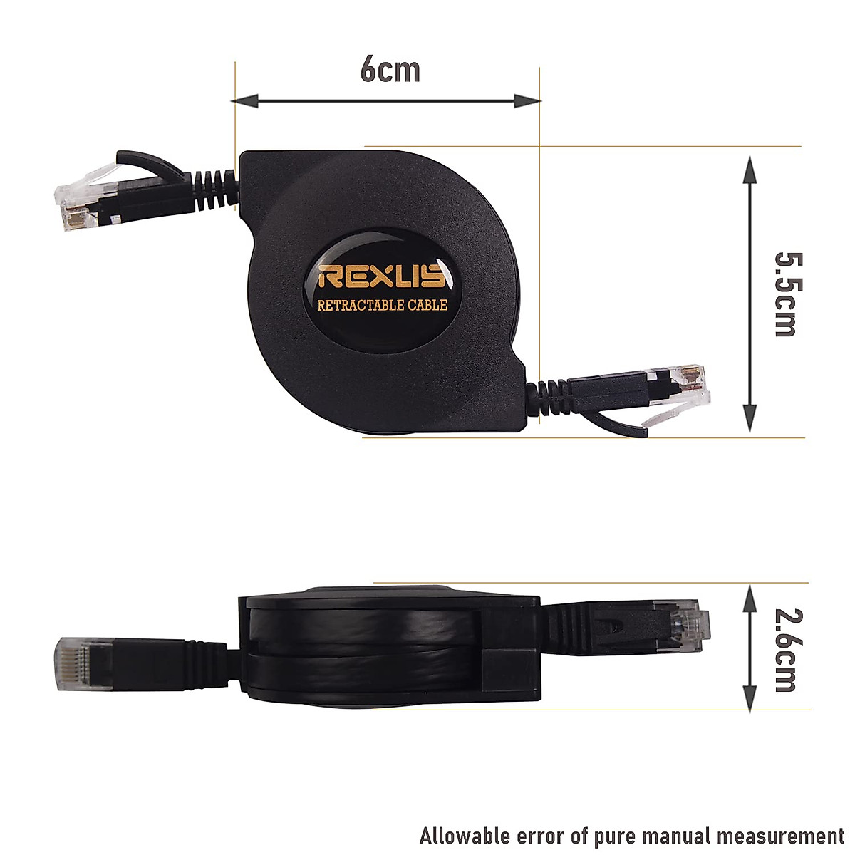REXUS Retractable Cat 6 Flat Ethernet Network Cable 6.6 FT, 10 Gigabit High Speed LAN Wires Internet Patch Cable with RJ45 Connector for Xbox,PS4,Router, Modem,Switch(C6R20)